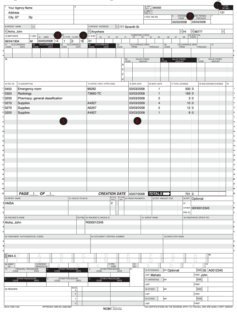 Fillable Online UB-04 Emergency Room Sample Fax Email Print - pdfFiller