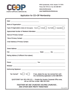 Fillable Online churchco-op Application for COOP Membership Fax Email ...
