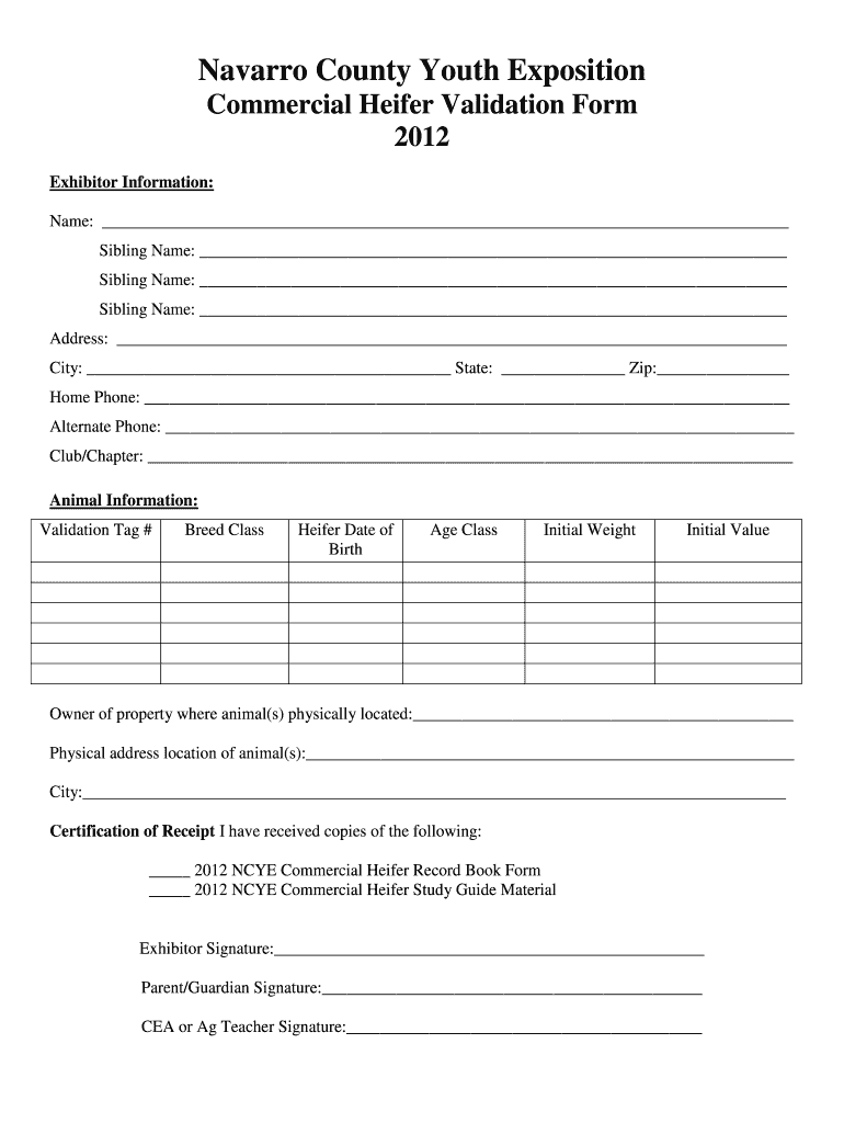 Fillable Online Commercial Heifer Validation Form Fax Email Print ...