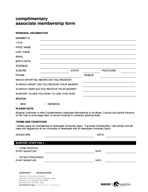 Fillable Online Complimentary associate membership form - Fax Email ...
