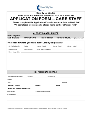 Fillable Online Carer Application Form V1 2014pages Fax Email Print ...