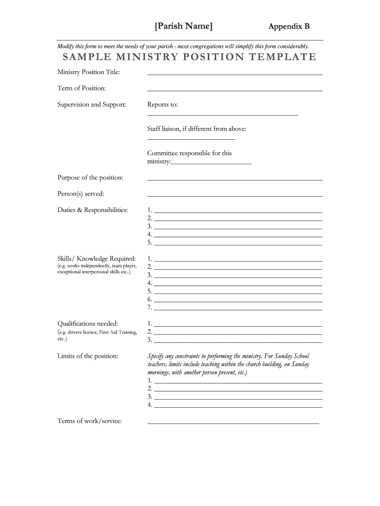 Fillable Online Sample Ministry Position Templatedoc Fax Email Print ...