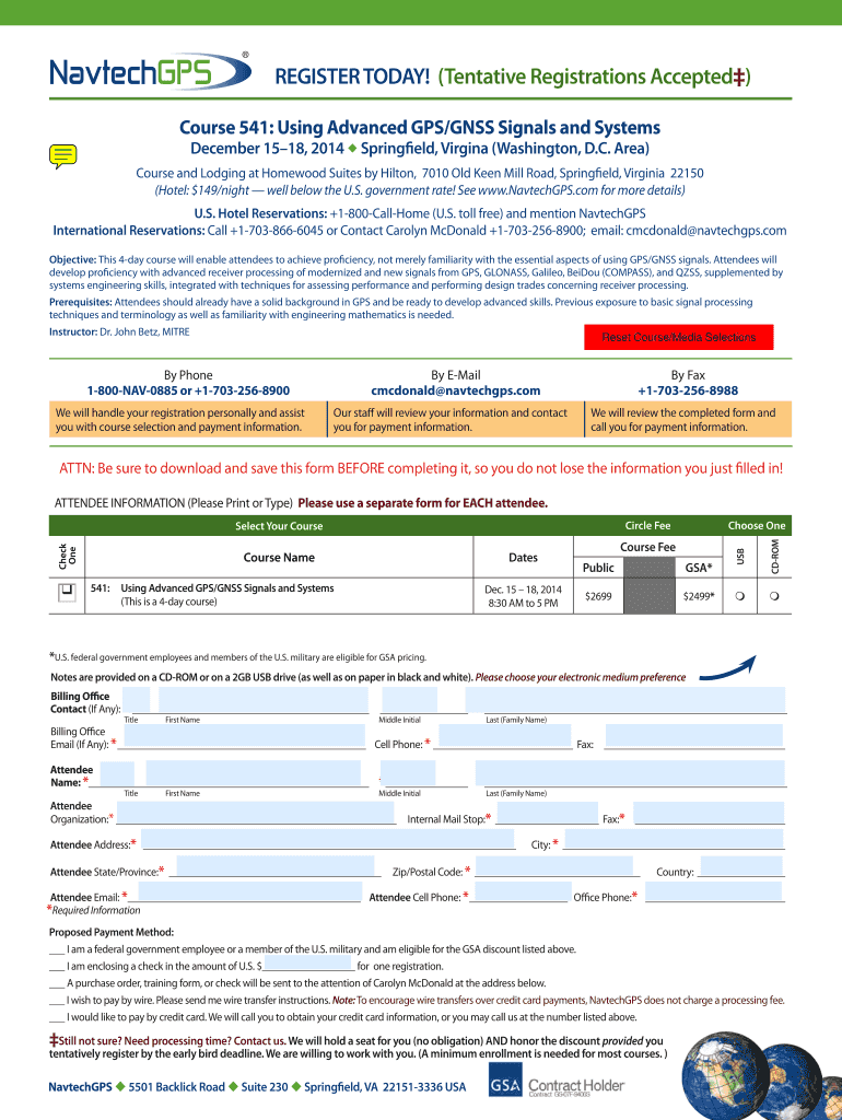 Fillable Online Course 541 Using Advanced Gpsgnss Signals And Systems Fax Email Print Pdffiller 