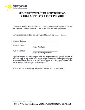 Fillable Online SUNWEST EMPLOYER SERVICES INC CHILD SUPPORT ...