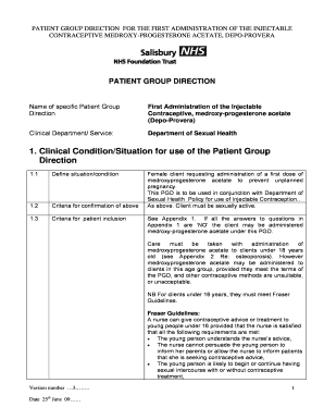 Fillable Online PATIENT GROUP DIRECTION FOR THE FIRST ADMINISTRATION OF ...