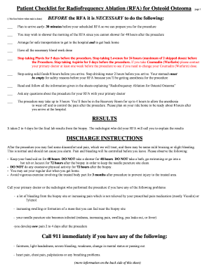 Fillable Online Patient Checklist for Radiofrequency Ablation RFA for ...
