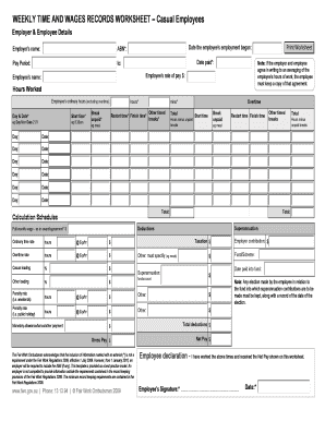 Fillable Online WEEKLY TIME AND WAGES RECORDS WORKSHEET Casual ...
