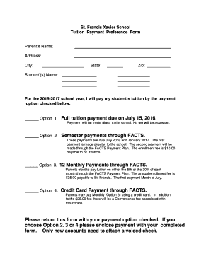 Fillable Online St Francis Xavier School Tuition Payment Preference ...