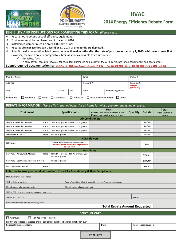 Fillable Online 2014 EnergyEfficiencyRebate Form Fax Email Print ...