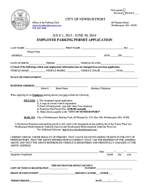 Fillable Online Employee Parking Permit Applicaton Fax Email Print ...