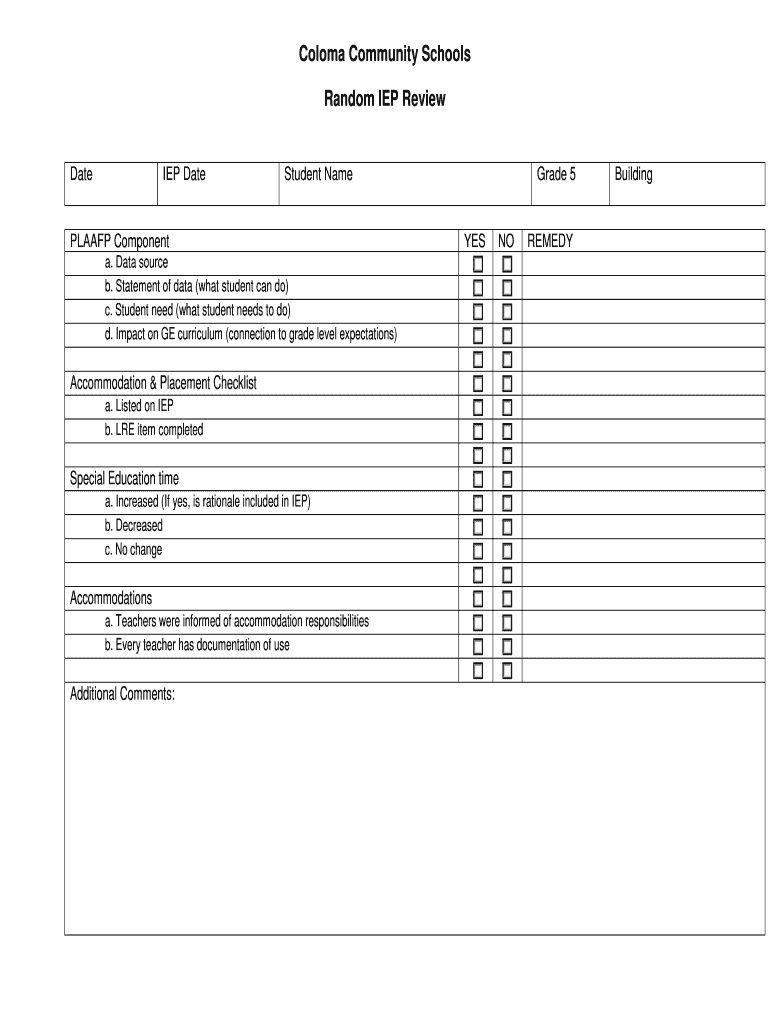 Fillable Online ccs coloma Random IEP Review Fax Email Print - pdfFiller