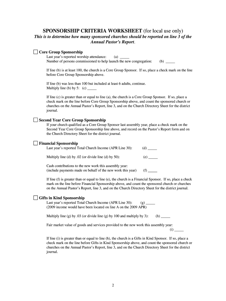 Fillable Online newweb2011 illinoisnaz SPONSORSHIP CRITERIA WORKSHEET ...
