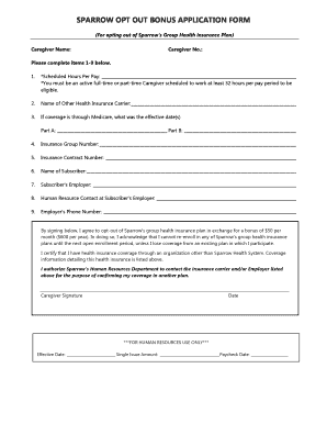 Fillable Online SPARROW OPT OUT BONUS APPLICATION FORM Fax Email Print ...