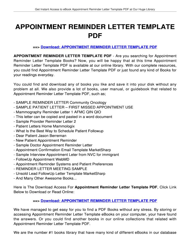 Fillable Online jansbooks APPOINTMENT REMINDER LETTER TEMPLATE ...