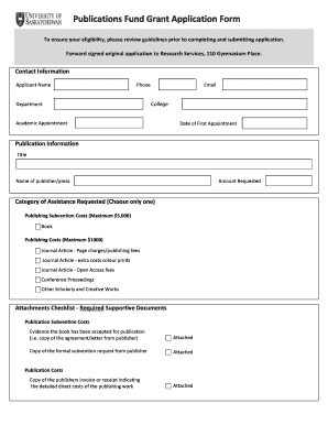 Fillable Online Publications Fund Grant Application Form Fax Email ...