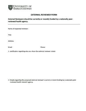 Fillable Online EXTERNAL REVIEWER FORM - University of Saskatchewan Fax ...