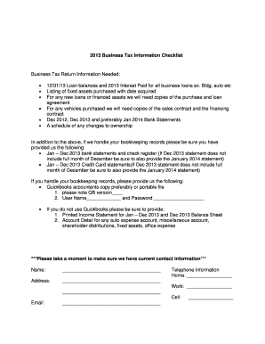 Fillable Online 2013 Business Tax Information Checklist - cbackcpacom ...