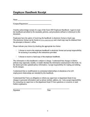 Fillable Online Employee Handbook Receipt - cueroisdorg Fax Email Print - pdfFiller