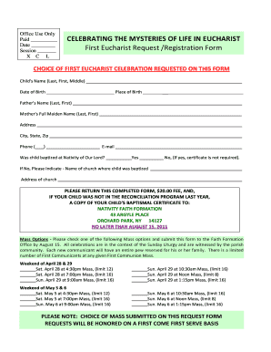 Fillable Online First Eucharist REQUEST REGISTRATION Fax Email Print ...