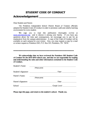 Fillable Online STUDENT CODE OF CONDUCT - pisd877webnerdcom Fax Email ...