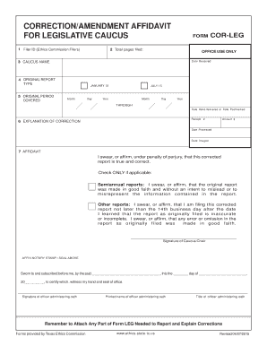 Fillable Online webserver ethics state tx CORRECTIONAMENDMENT AFFIDAVIT ...