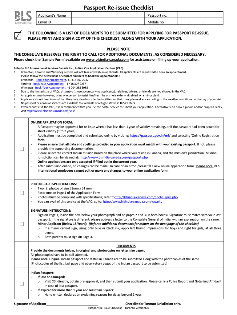 Fillable Online Passport Re-issue Checklist Fax Email Print - pdfFiller