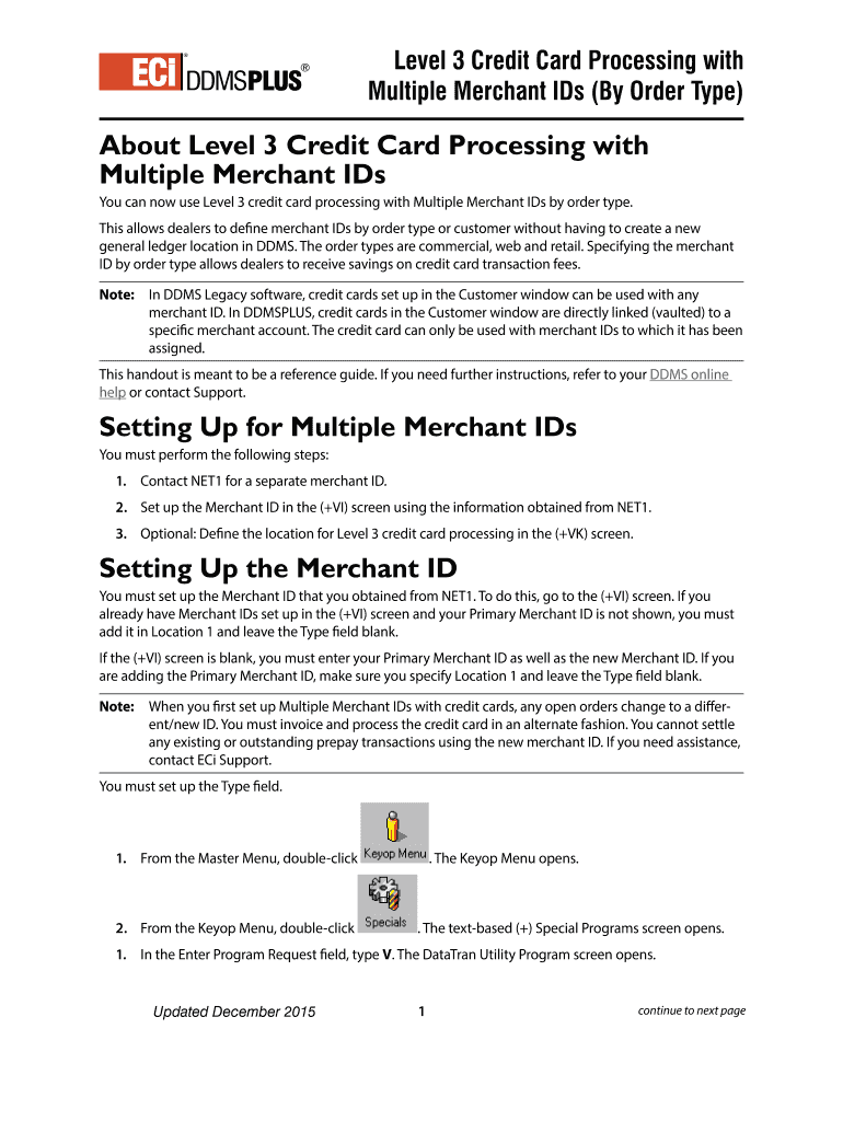 Fillable Online About Level 3 Credit Card Processing with Multiple Fax ...