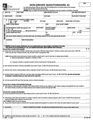 Fillable Online NONDRIVER QUESTIONNAIRE #3 Fax Email Print - pdfFiller
