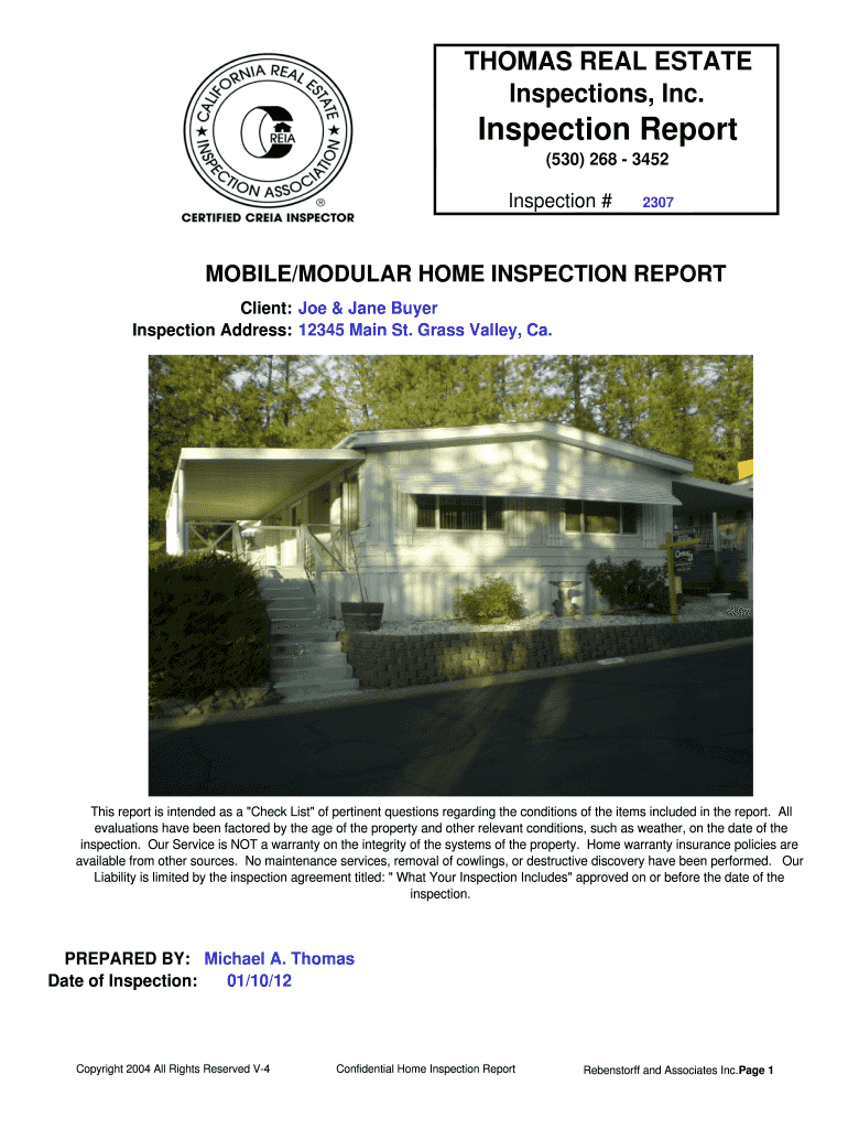 Fillable Online MOBILEMODULAR HOME INSPECTION REPORT Fax Email Print ...