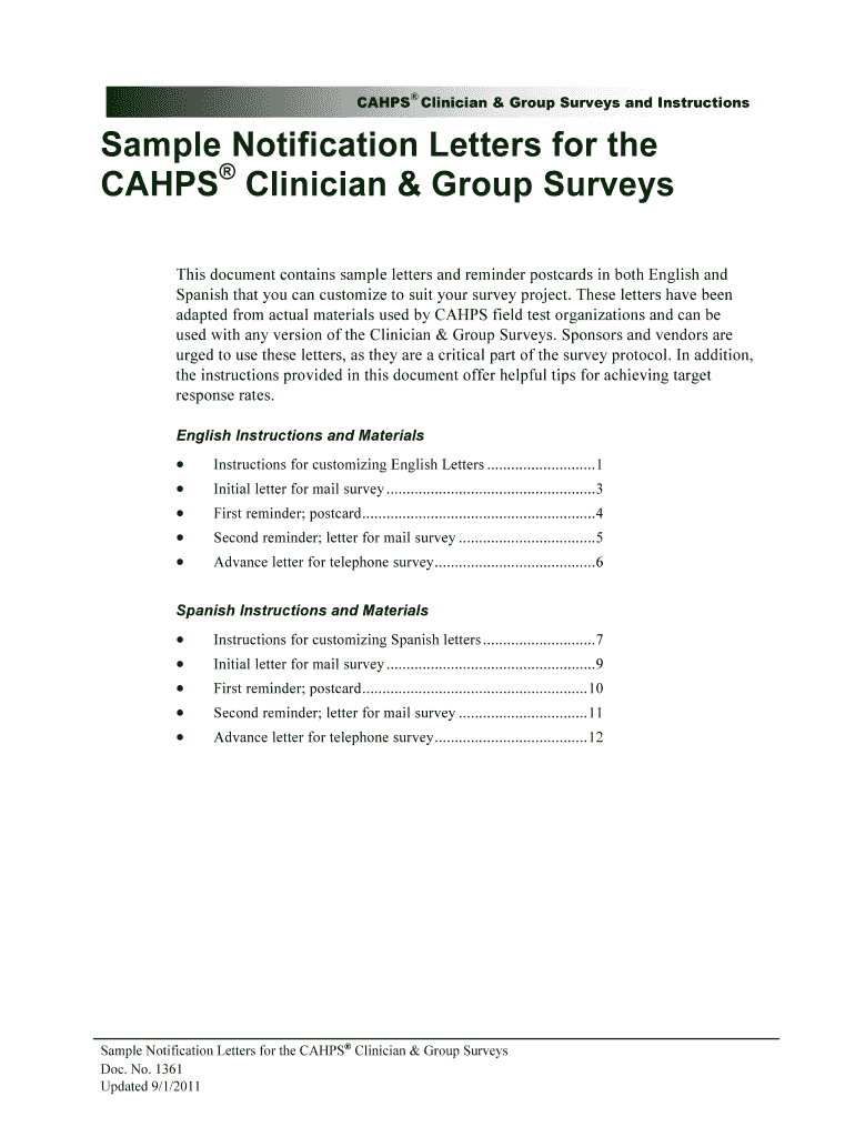 Fillable Online Sample Notification Letters for the Clinician Group ...