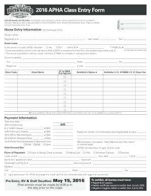 Fillable Online 2016 APHA Class Entry Form - APHAcom Fax Email Print ...