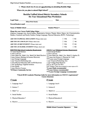 Fillable Online rhs rocklinusd Six Year Educational Plan Worksheet ...