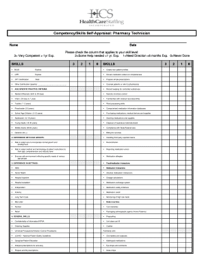 Fillable Online CompetencySkills Self-Appraisal Pharmacy Technician Fax ...