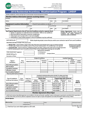 Fillable Online mvec 2016 Residential Incentives: Weatherization ...