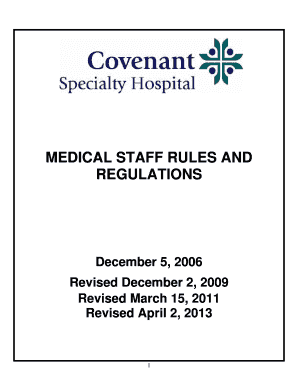Fillable Online covenantmss Csh Medical Staff Rules and Regulations ...