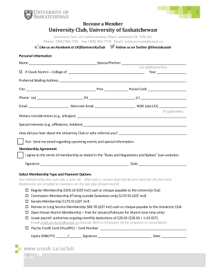 Fillable Online usask Become a Member University Club University of Fax Email Print - pdfFiller