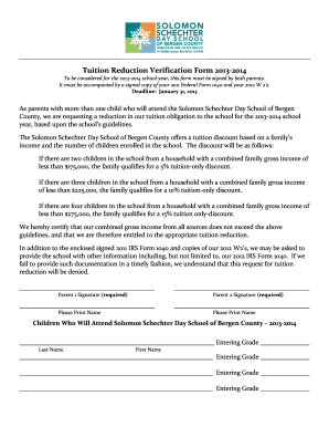 Fillable Online Tuition Reduction Verification Form 2013-2014 Fax Email ...
