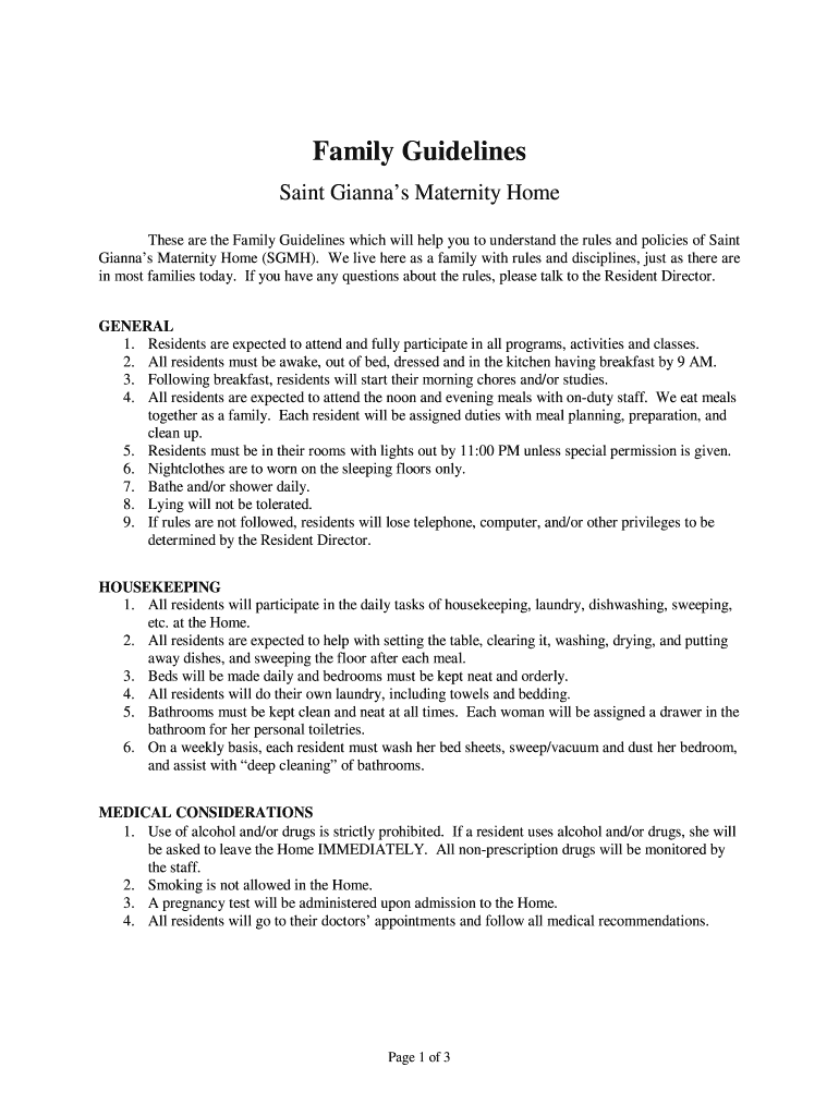 Fillable Online saintgiannahome Family Guidelines Form ...