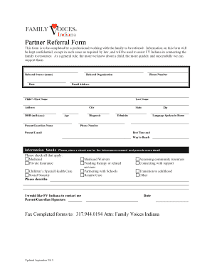 Fillable Online Partner Referral Form - fvindianaorg Fax Email Print ...