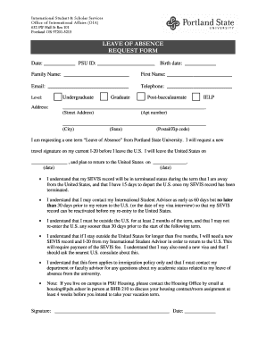 Fillable Online pdx Leave of Absence Request Form - PSU Fax Email Print ...