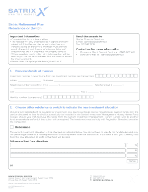 Fillable Online Satrix Retirement Plan Rebalance or Switch Fax Email ...
