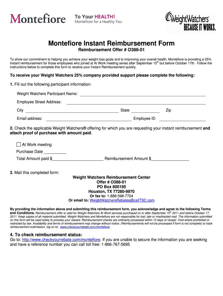 Fillable Online Montefiore Instant Reimbursement Form ...