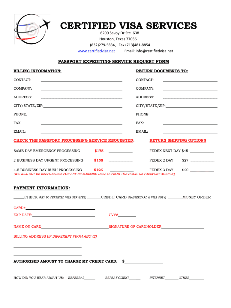 Fillable Online certifiedvisa CERTIFIED VISA SERVICES 6200 Savoy Dr Ste ...