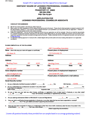 Fillable Online wku Sample LPCA bApplicationb - Western bKentuckyb ...
