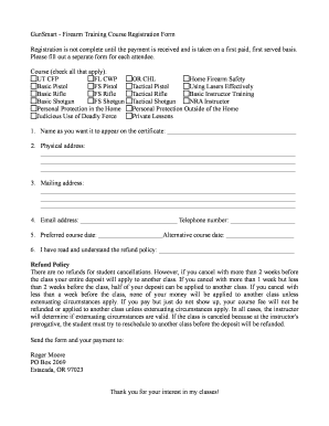 Fillable Online GunSmart - Firearm Training Course Registration Fax ...