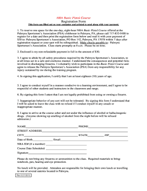 Fillable Online NRA Basic Pistol Course Registration - Palmyra Fax ...
