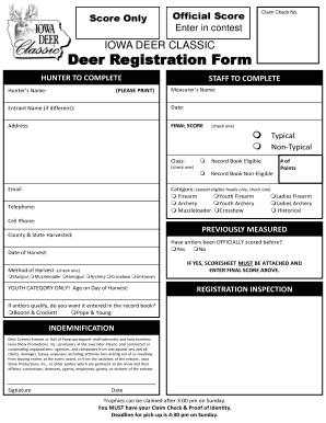 Fillable Online IOWA DEER CLASSIC Deer Registration Form Fax Email ...