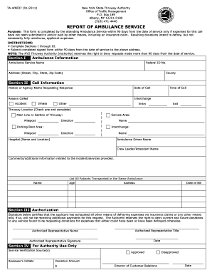 Fillable Online co ontario ny Ta-w6837 Report of Ambulance Service Fax ...