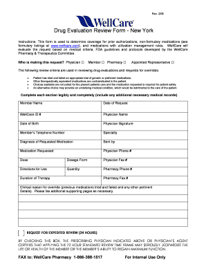 Fillable Online Drug Evaluation Review Form - New York - WellCare Fax Email Print - pdfFiller