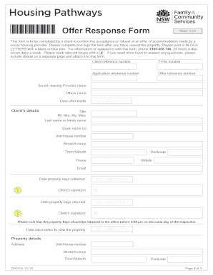 Fillable Online Offer Response Form - Housing Pathways Fax Email Print ...